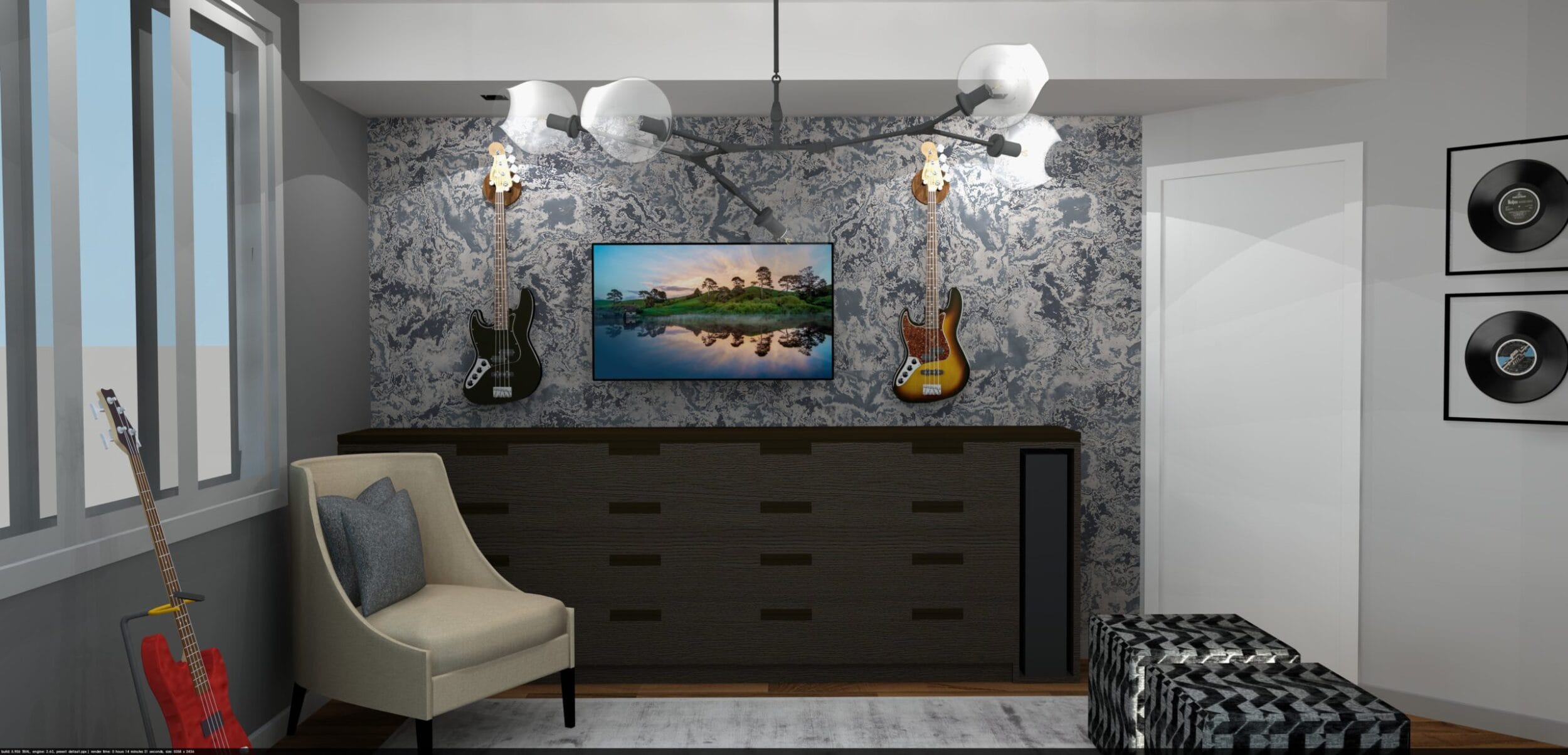 RTB Renderings – Guitar Wall – McNeil Design Group Interiors